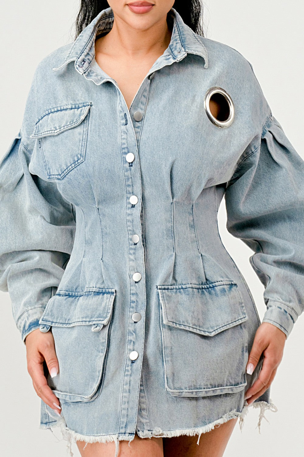 eyelet-detail denim jacket/Dress – Athina Wholesale