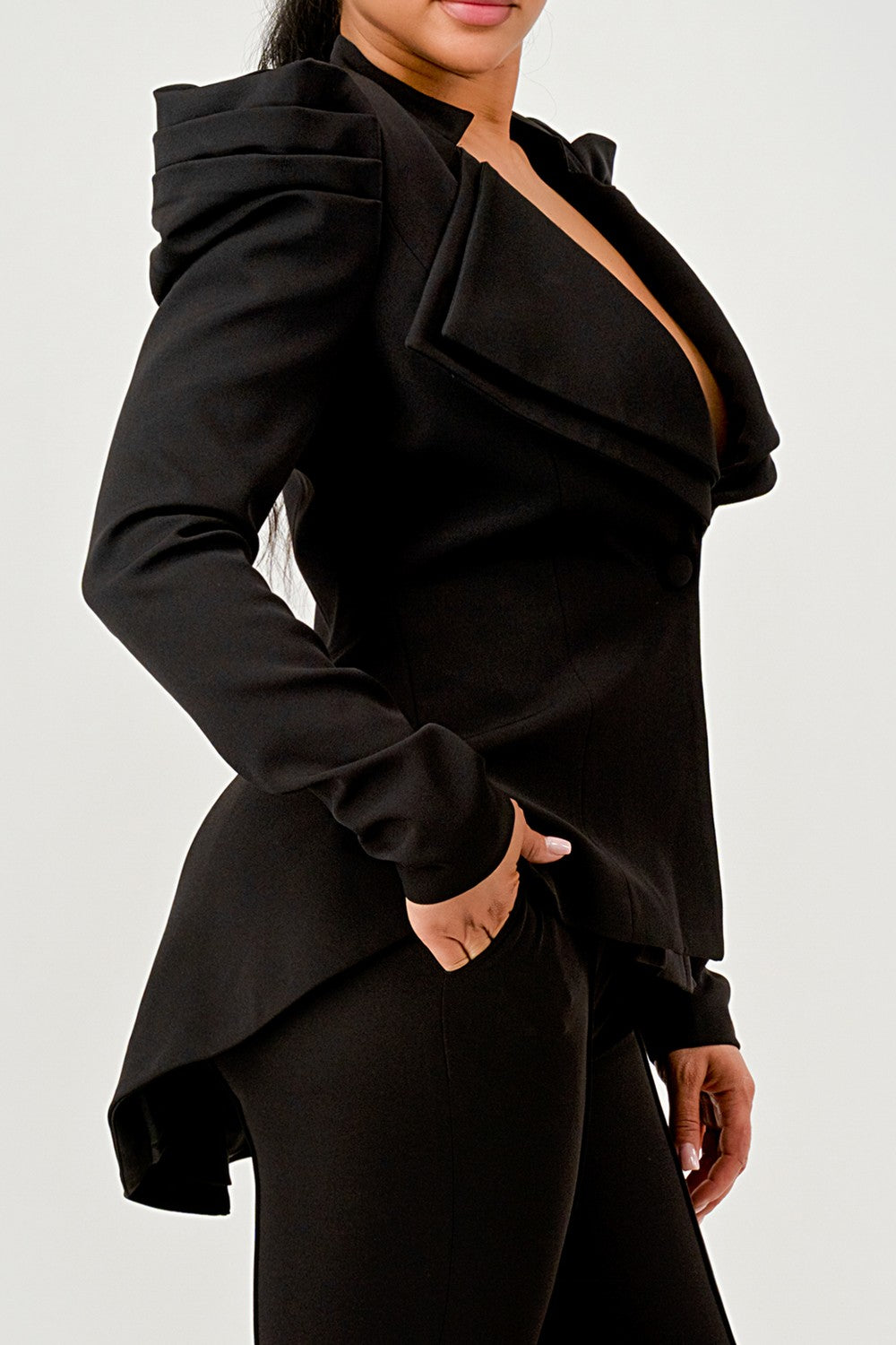 Ruched Shoulder Wide Collar Pant Set-RT – Athina Wholesale